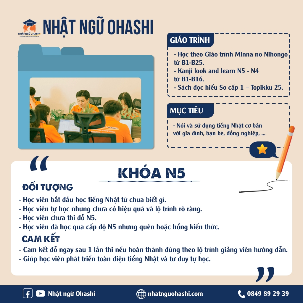 Khóa học nhập môn + Online N5 tại Nhật ngữ Ohashi